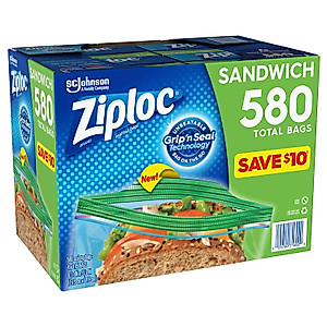 Ziploc Easy Open Tabs Sandwich Bags 580, 145 Count (Pack of 4)