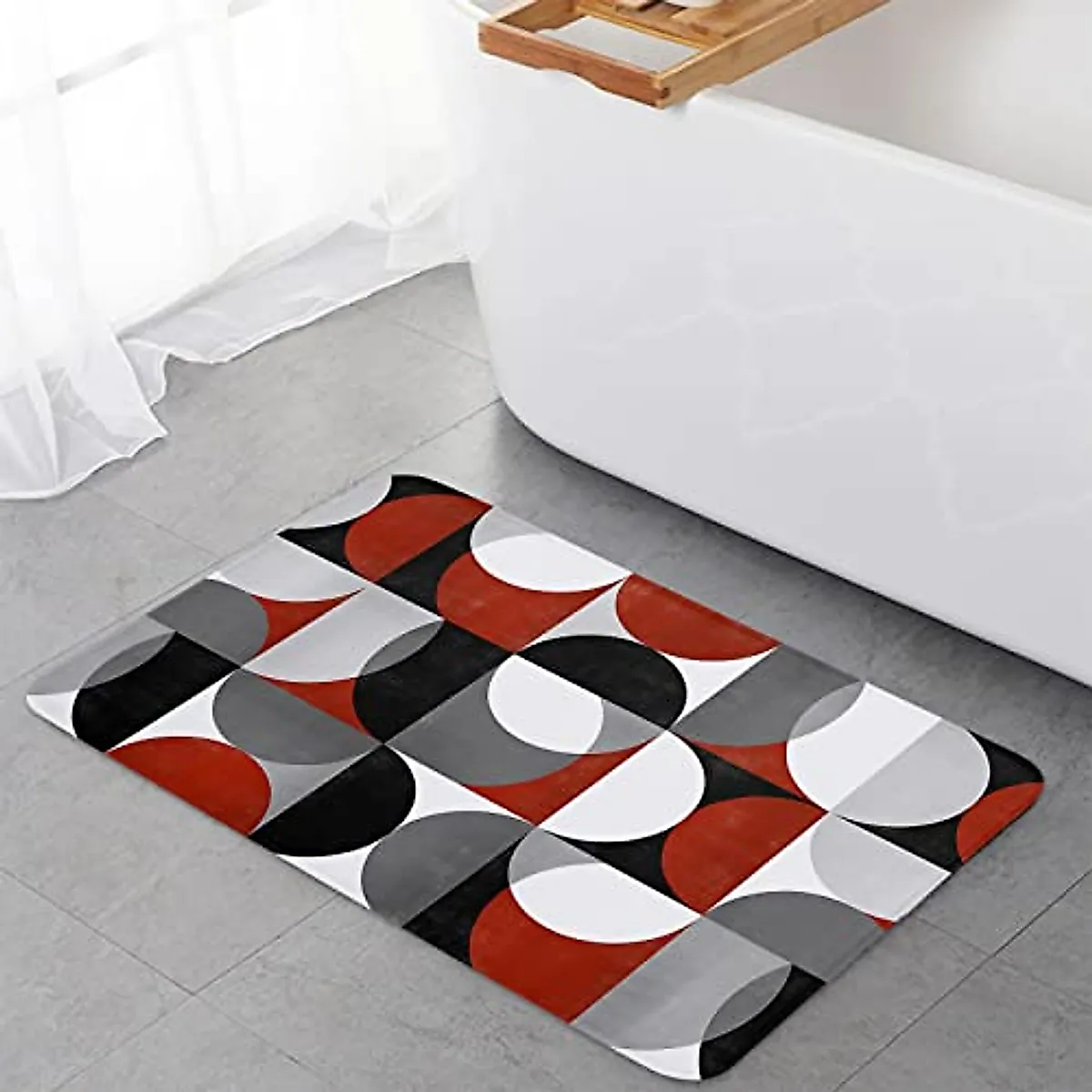 Middle Ages Kitchen Mats and Rugs, Anti-Slip Kitchen Floor Mats, Water Absorbent Comfort Memory Foam Standing Mats for Office, Sink, Laundry, Kitchen Grey Red Black Abstract Geometric Texture