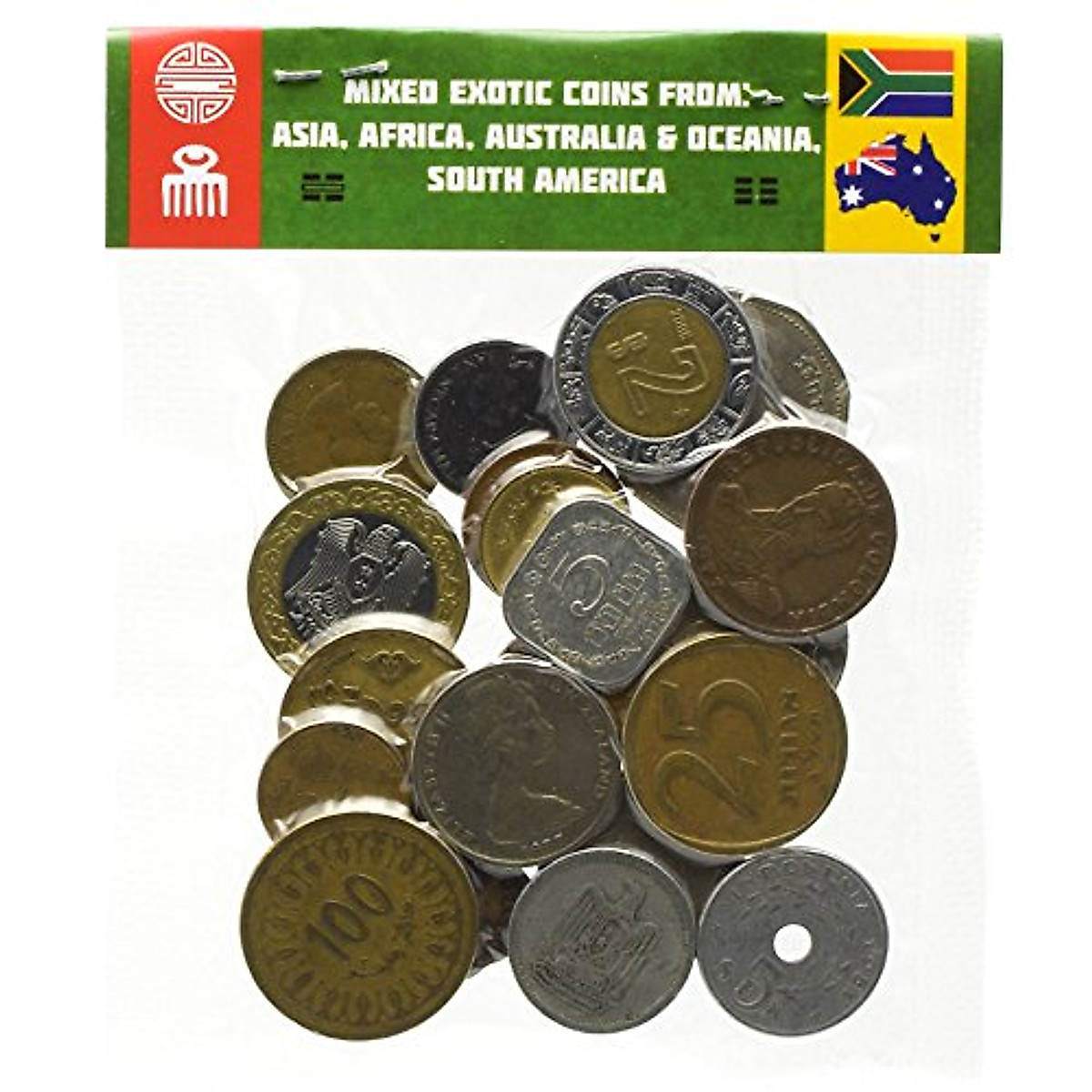 20 Exotic Coins from Asia, Middle East, Africa, Oceania, South America. Collectible Coins, Old Coins for Your Coin Album, Coin Bank or Coin Holders