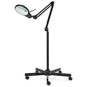 (New Model) Neatfi Bifocals 1,200 Lumens Super LED Magnifying Floor Lamp with Adjustable Arm and 5 Wheels Rolling Base, Dual 5/20 Diopter, Dimmable, 5 Inches Diameter Lens (Black)