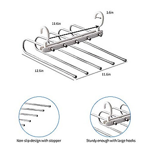 Magic Pant Hanger Multi Functional Non-Slip Pants Rack 5 Layers Space Saving Closet Storage Organizer for Jeans Trousers Pants Scarf Skirts 1 Pack (Grey)