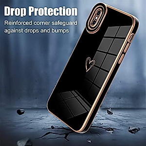 Bonoma Compatible with iPhone Xs Max Case Love Heart Plating Electroplate Luxury Elegant Case Camera Protector Soft TPU Shockproof Protective Corner Back Cover iPhone Xs Max Case -Black