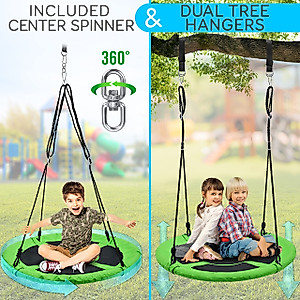 SereneLife 40" Kids Hanging Tent Swing, Outdoor Saucer Swing with Rope Straps (Green), Large