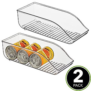 mDesign Long Plastic Soup Can Dispenser Storage Organizer Container Bin for Kitchen Pantry, Countertop, Cabinet, Refrigerator, Freezer, Hold Canned Food, Soda, Water, Ligne Collection, 2 Pack - Clear
