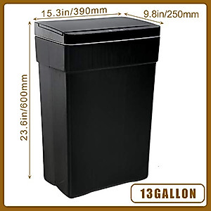 Vnewone 13 Gallon Trash Can Touch Free Automatic for Home, Kitchen, and Bathroom Garbage Plastic High-Capacity Garbage Can,Black
