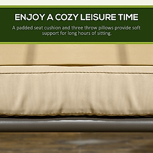 Outsunny 3-Seat Patio Swing Chair, Porch Swing Glider with Seat Cushion, Adjustable Canopy, Weather Resistant Steel Frame, for Porch, Garden, Poolside, Backyard, Beige