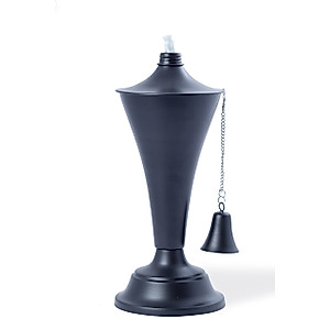 Legends Direct Set of 4, Oahu Premium Metal Patio Torches, 53" Tall- Tiki Style/w Snuffer, Fiberglass Wick & Large 16oz Oil Lamp for Deck, Patio, Lawn, Garden, Luau (Smooth Black)