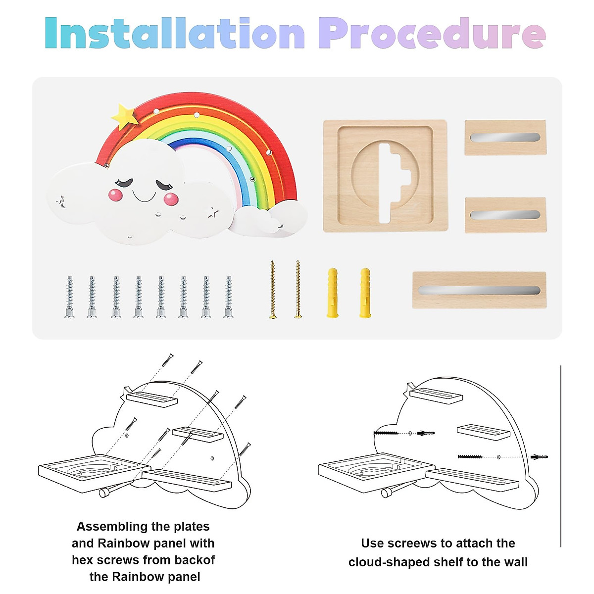 Wall Shelf (Rainbow) for Toniebox, Headphones,Charging Station and 18-24 Tonie Figures, Magnetic Wooden Floating Shelf Compatible with Toniebox MP3 Audio Player & Character, Storage Rack for Kids