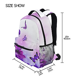 ALAZA Butterfly Purple Flowers Backpack for Girls School Backpack Kids Bookbag 3rd 4th 5th Grade Elementary Students Daypacks