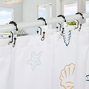 Shower Curtain Rings, OEH Shower Curtain Hooks, Rust-Resistant Metal Black Shower Curtain Rings, Double Shower Curtain Hooks for Bathroom Shower Curtain & Shower Liner, Set of 12, Black