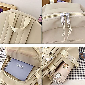 Kawaii Backpack for Teen Girls Aesthetic Student Bookbags with Cute pin bear pendant harajuku school nylon waterproof (black)