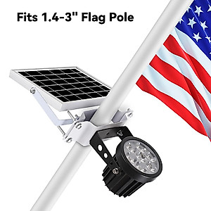 Joylight Flag Pole Light Solar Powered Outdoor, Solar Flagpole Light 6000K White Led IP65 Waterproof Dusk to Dawn 3 Mounted Ways Clamp Ground Wall for Flag Pole
