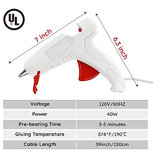 KeLDE Full Size Glue Gun Kit - 40W High Temperature Hot Glue Gun with 10pcs Glue Sticks for DIY & Craft projects, Home decor…