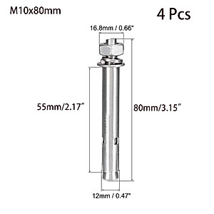 4 Pcs M10 x 80mm 304 Stainless Steel Expansion Bolt External Hex Expansion Screw Bolt Sleeve Anchor，Pool Safety Cover Expansion Bolts，for Concrete