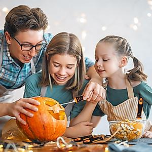 Bymugo 7 Pcs Halloween Pumpkin Carving Kit, Professional Heavy Duty Stainless Steel Tools, Carving Knives and Scoops, Ergonomic Handle Pumpkin Carving Set, Halloween Party Decoration Supplies