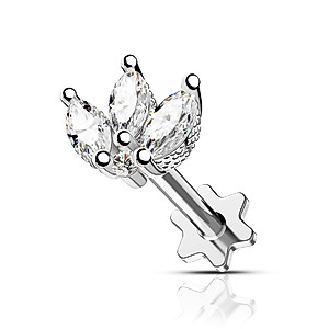 COCHARM 16g Marquise Flower Cartilage Earring Stud for Women Flat Back Cartilage Studs CZ Marquise Internally Threaded Conch Piercing Jewelry 16g Conch Studs
