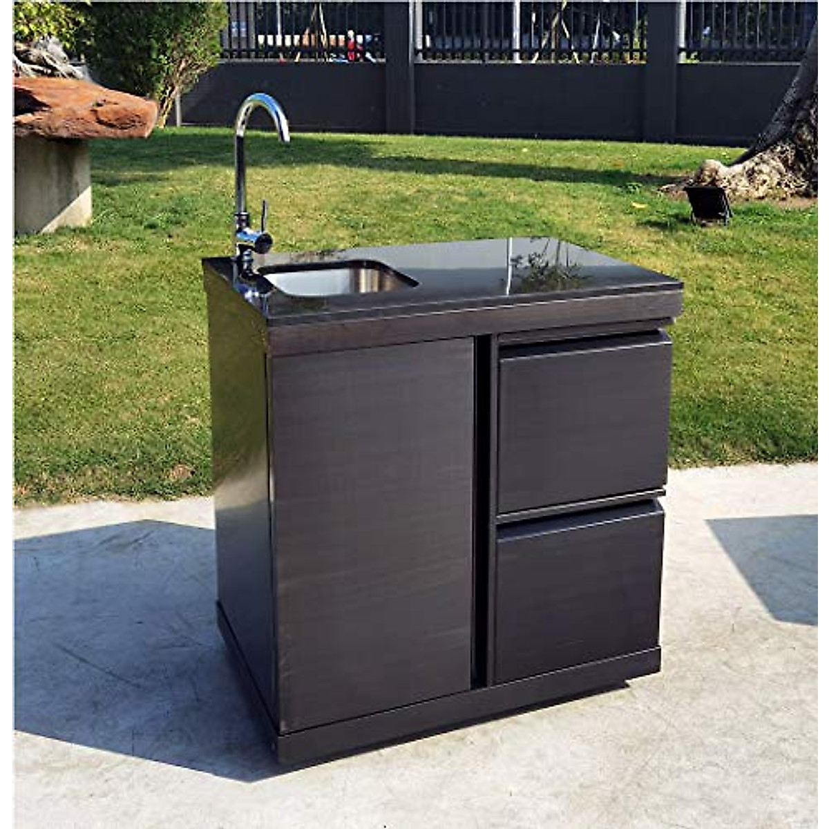 Modular 4 Piece Island Electric and Propane or Natural Gas BBQ Outdoor Black Stainless Steel Grill Kitchen with Double Wine Refrigerator, Sink, Rotisserie, Black Marble Top and FREE Protective Canvas Cover