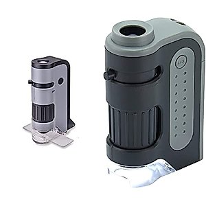 Carson MicroBrite Plus 60x-120x LED Lighted Pocket Microscope (MM-300) & MicroFlip 100x-250x LED and UV Lighted Pocket Microscope with Flip Down Slide Base and Smartphone Digiscoping Clip (MP-250)