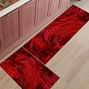 Abstract Art Kitchen Mats 2 PCS Anti-Fatigue Kitchen Rugs, Non Slip Kitchen Rugs and Mats Cushioned Standing Desk Mat Floor Mats for Home,Sink,Office,Kitchen, Red Liquid Artistic Texture