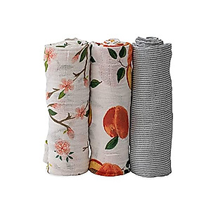 Red Rover Kids Cotton Muslin Swaddle - 47” x 47”- 100% Cotton – Machine Washable – Softer with Every Wash – Playful Designs - Soft, Breathable & Lightweight – Unisex - 3 Pack (Peachy)