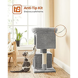 Feandrea Cat Tree, 33.1-Inch Cat Tower, L, Cat Condo for Large Cats up to 16 lb, Large Cat Perch, 2 Cat Caves, Scratching Post, Light Gray UPCT61W