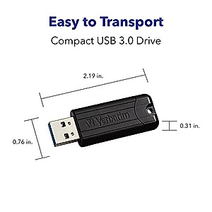 Verbatim 256GB Pinstripe USB 3.2 Gen 1 Flash Drive Retractable Thumb Drive - Black
