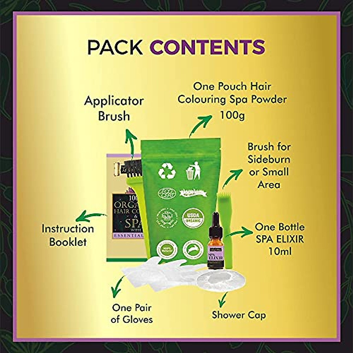 Indus Valley Natural Organic Hair Color with Spa for Hair Conditioning, Dye Up to 20% Grey Coverage, Ecocert, Vegan, USDA Organic, Certified –Soft Black (100g+10ml)