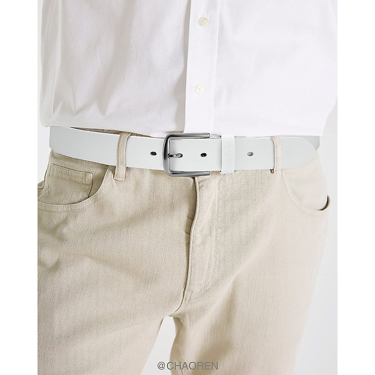 CHAOREN Golf White Belt Men Leather - Mens Belts Casual for Jeans 1 3/8" - Perfect Belt for Daily Use
