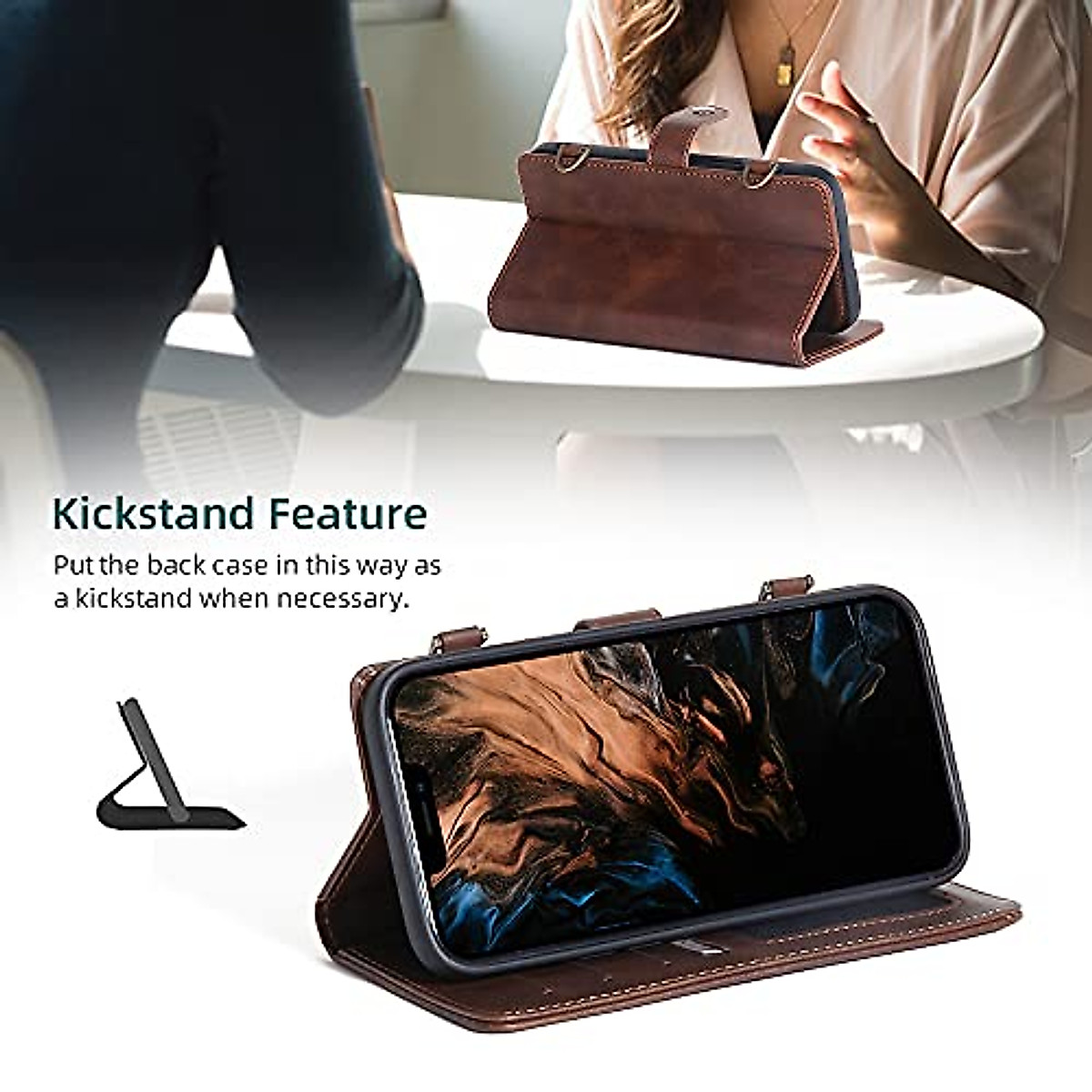 Misscase Compatible with iPhone 12 Pro Max Wallet Case,Multi-Function Wallet Case,2 in 1 Detachable Magnetic Wallet Case with Card Holder,PU Leather Kickstand Flip Cover with Lanyard Brown