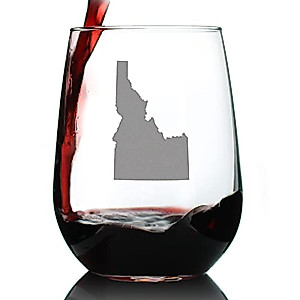 Idaho State Outline Stemless Wine Glass - State Themed Drinking Decor and Gifts for Idahoan Women & Men - Large 17 Oz Glasses