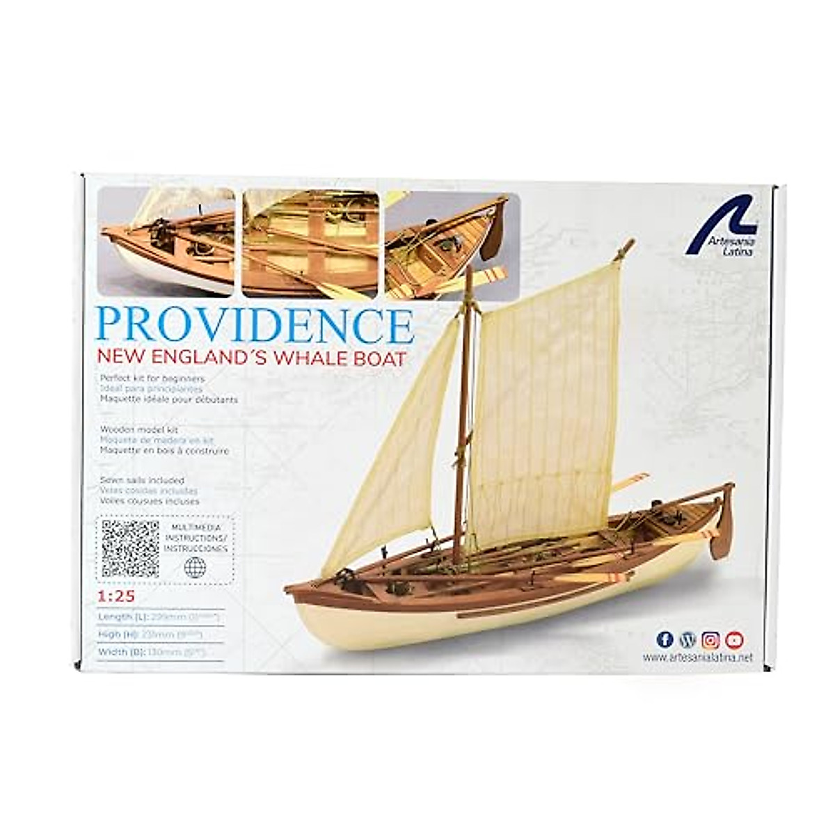 Artesanía Latina – Wooden Ship Model Kit – New England Whaling Ship, Providence – Model 19018, 1:25 Scale – Models to Assemble – Initiation Level