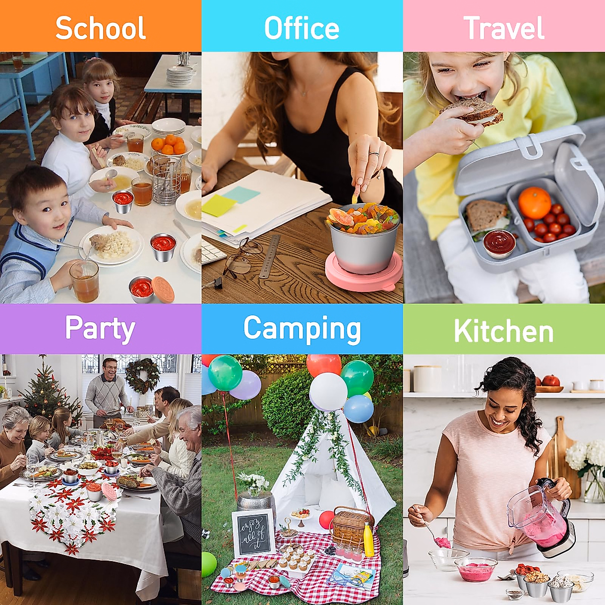 CasaCulina 6x2.4 oz Salad Dressing Container To Go, Small Stainless Steel Sauce Cups with Leakproof Silicone Lids, Condiment Containers with Lids, Reusable Sauce Containers for Lunch Boxes, Travel