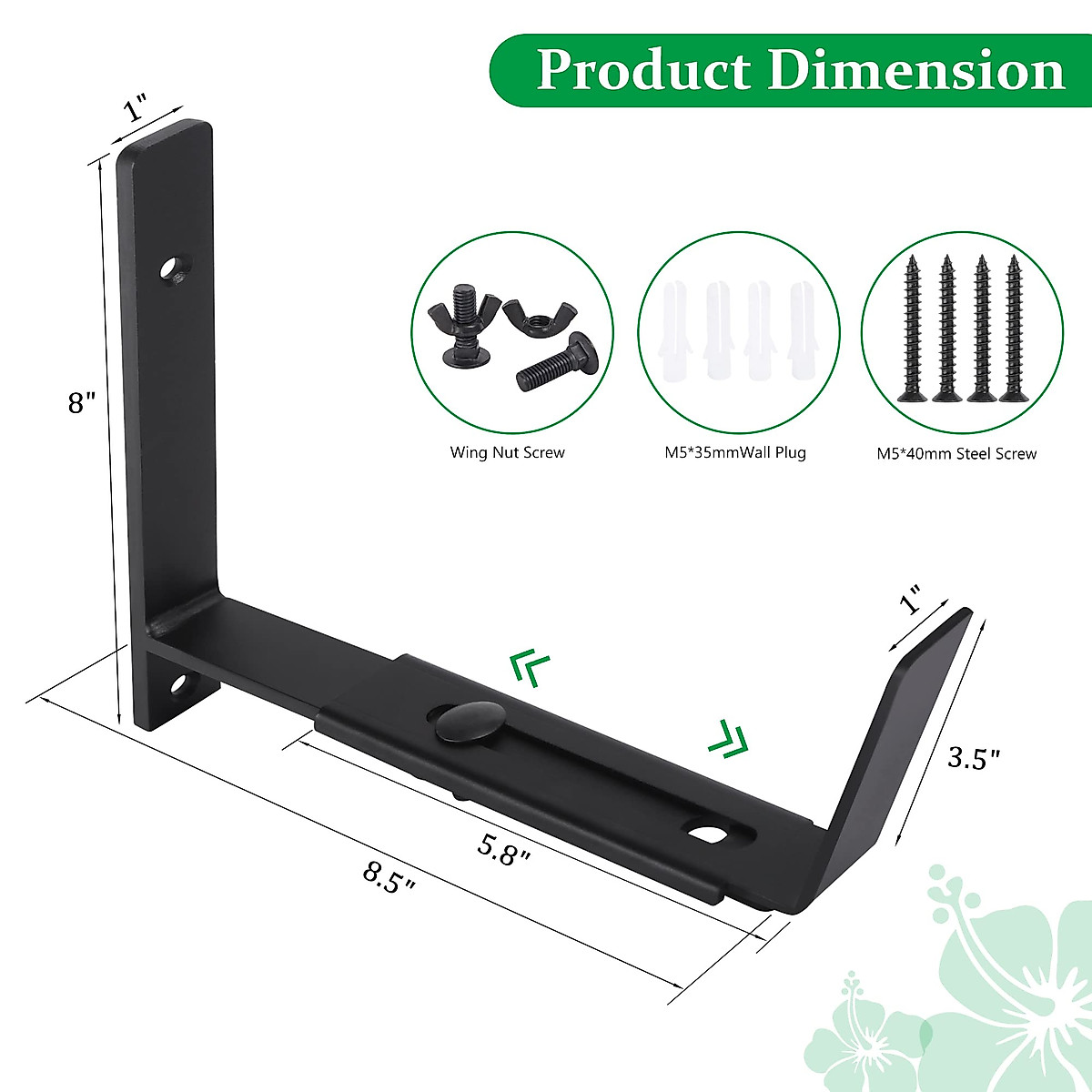 Maotong Adjustable Window Planter Box Brackets 4 Pack, Heavy Duty Wall Mount Flower Box Holder for Planter Box Depth (Front to Back) 6 to 12 Inches, Black