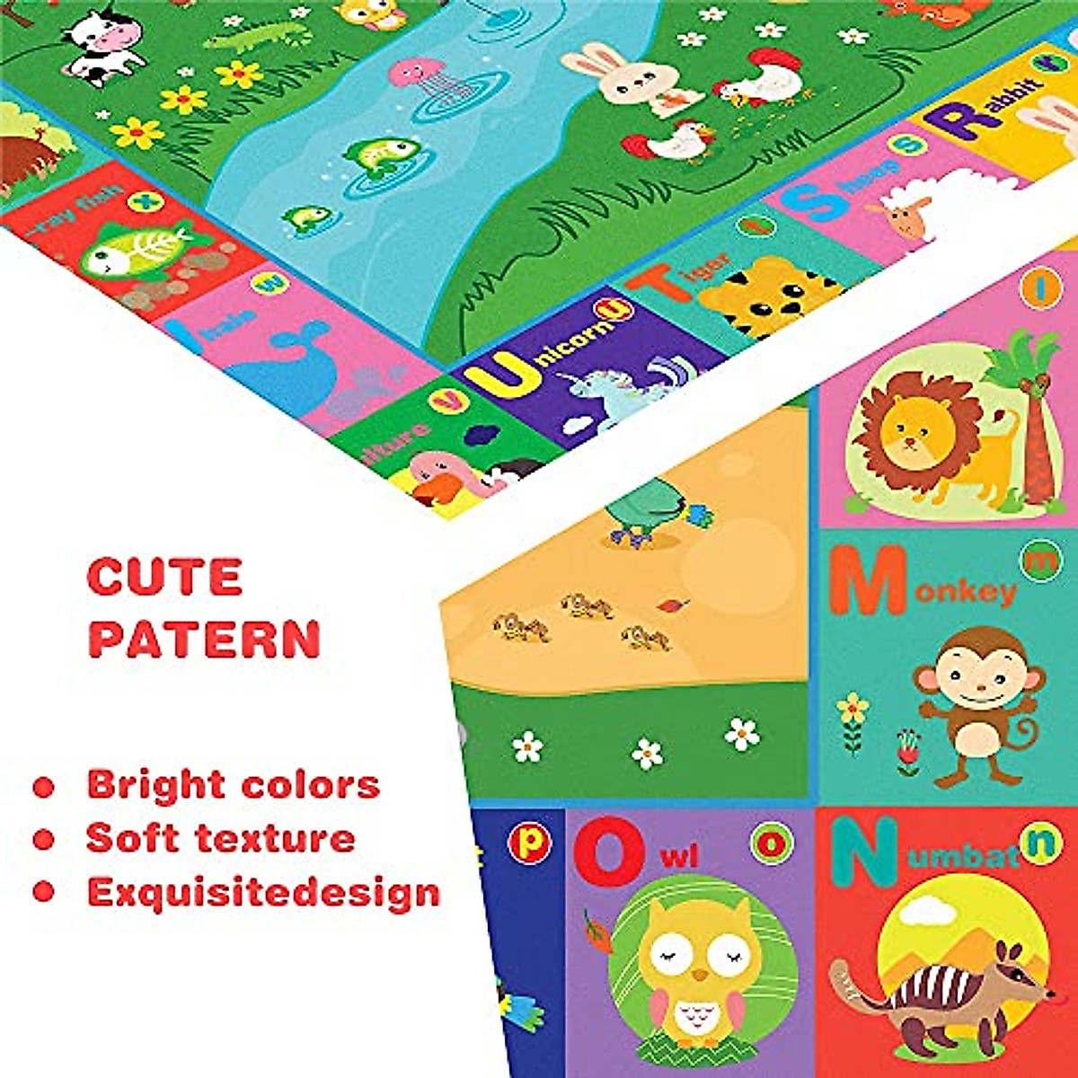 beetoy Baby Play Mats for Floor Crawling Mat Baby Play Rug Foldable Non-Slip Large Super Soft Extra Thick Plush Surface Animal Alphabet Play Mat for Baby (59*44 Inch, 6mm)