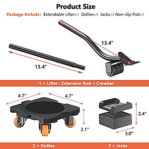 ONEON Furniture Movers with Wheels & Lifter Set, 360° Rotation Wheels Furniture Mover Dolly, 880 Lbs Capacity, for Moving Heavy Furniture, Refrigerator, Sofa, Cabinet
