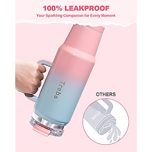 Trebo 40 oz Tumbler with Handle, Insulated Cup with Straw Leak-proof 2-in-1 Lid,Stainless Steel Coffee Mug for Cup Holder with Small Pouch, Metal Travel Flask Gifts for Her/Him,Keep Cold Hot,Orange