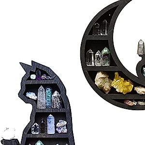 Alapaste Moon Shelf Room Decor,Cat in The Moon Crystal Shelf,Wooden Crystal Shelf Jewelry Holder,Wall Mounted Floating Shelves,Reversible Essential Oil Shelf for Living Room,Dinning Room,Bed Room