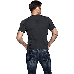 Odoland 3 Pack Men's Body Shaper Slimming Shirt Tummy Vest Thermal Compression Base Layer Slim Muscle Short Sleeve Shapewear, Grey/Grey/Grey, XL