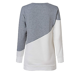 Bunanphy Womens Pullover Crew Neck Color Block Long Sleeve Side Split Casual Sweatshirt Tops Shirts Grey#C Medium