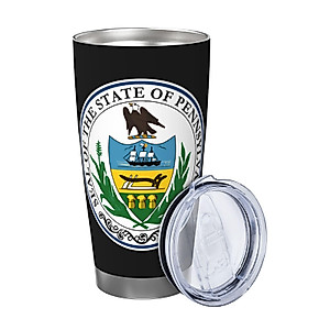 Biaomn Seal Of Pennsylvania Stainless Steel Tumbler Vacuum Insulated Travel Tumbler With Lid Coffee Mug Car Cup For Home Office Outdoor 20oz