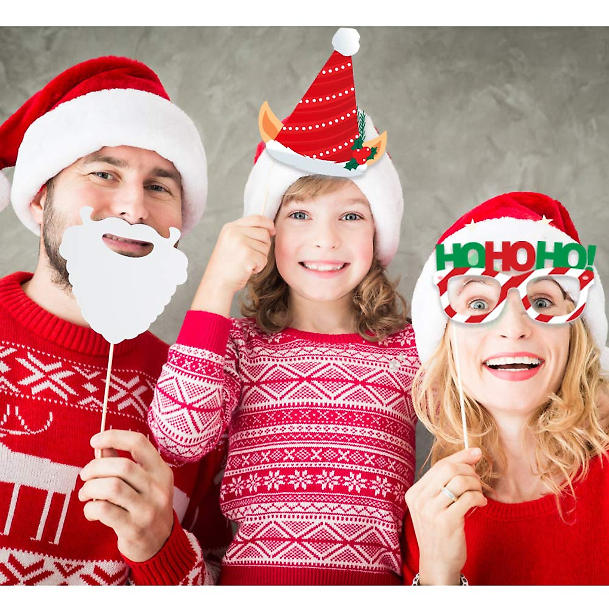 Christmas Photo Booth Props 36Pcs（Upgraded Version）, Christmas in July Party Supplies, Merry Christmas Party Pose Sign, Red and Green Christmas Party Supplies Decorations for Kids Adults