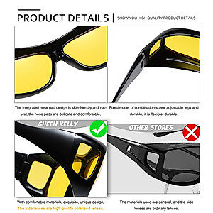 SHEEN KELLY Polarized Night Vision Glasses Driving Men Women Fit Over Prescription Eyewear Wrap Arounds Sunglasses Yellow Lens UV400