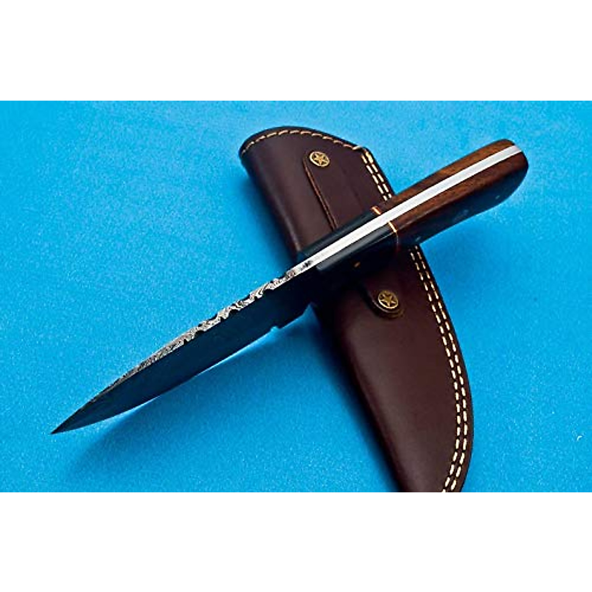 EEAABBR Coustom Handmade Forged Damascus Steel Hunting Knife 100% Handmade Damascus Steel Handle Walnut Wood with Leather Sheath 894