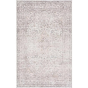 Hauteloom Holi Collection Antebi - Machine Washable Oriental Persian Living Room Kitchen Bedroom Dining Room Area Rug - Neutral Vintage Distressed Boho Style - Beige, Brown, Cream - 7'10"x10'3"