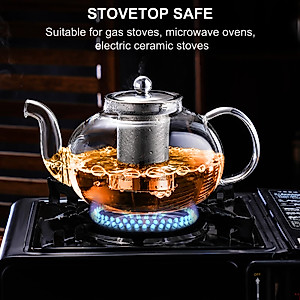 PARACITY Glass Teapot Stovetop 40 OZ/1200ml, Borosilicate Clear Tea Kettle with Removable 18/8 Stainless Steel Infuser, Teapot Blooming and Loose Leaf Tea Maker Tea Brewer for Camping, Travel