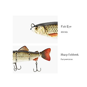 ODS Fishing Lure Lifelike 4 Segment Jointed Swimbait with Treble Hooks for Bass Trout Perch Freshwater Saltwater (2 pcs)