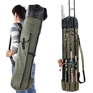 Flbirret Nylon Fishing Tackle Storage Bag w/Reversible Zipper, Portable Durable Multifunction Reversible Zipper Outdoor Rod Tools