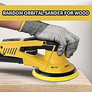 Electric Random Orbital Sander 350W Brushless Motor 3/16 inch Orbit, 110V 6-Inch 10000 RPM Variable Speed Tool for Metal Fabrication, Woodworking Walls and Car Polishing Yellow with Case