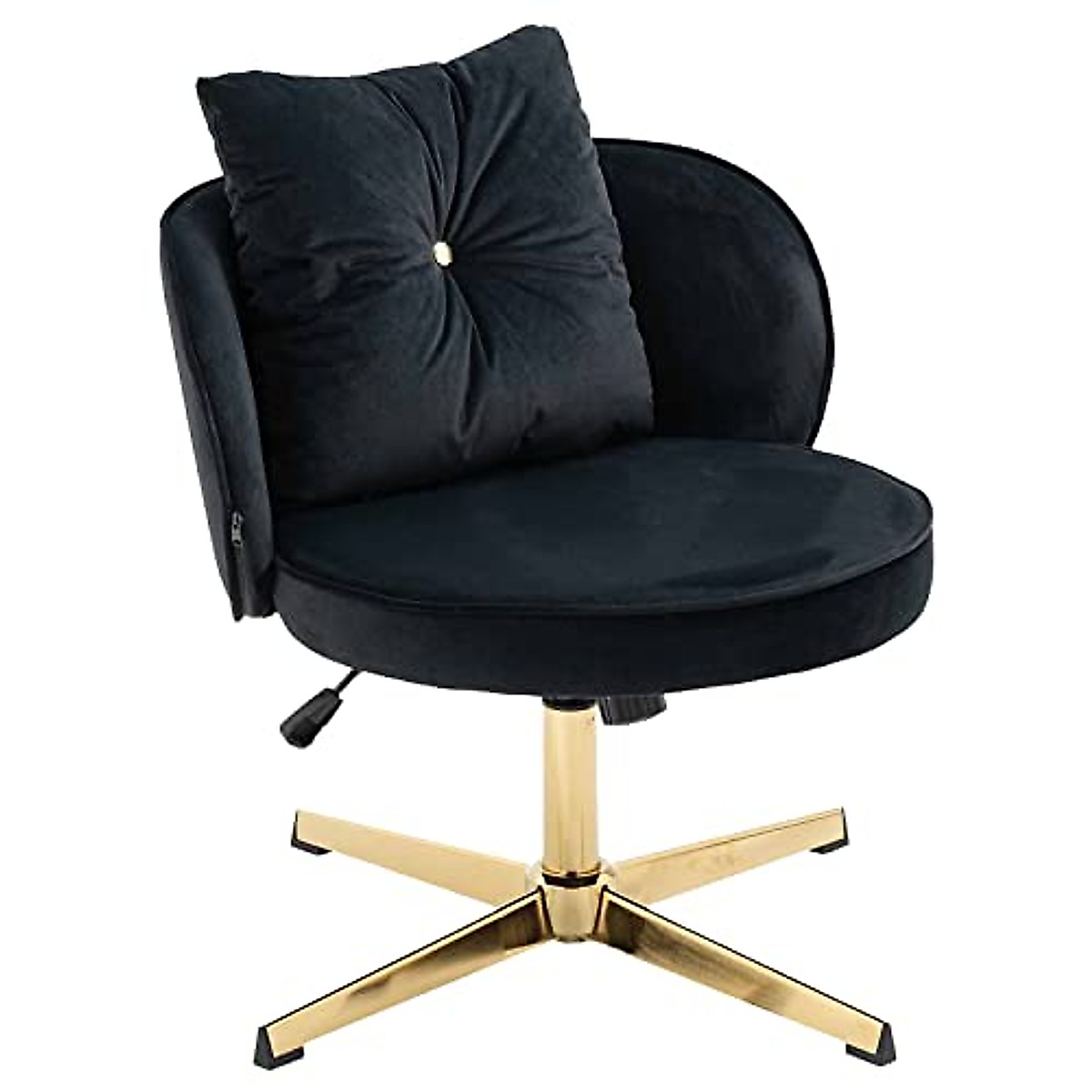 Sudwesto Armless Home Office Chair, Cross Legged Office Chair, Adjustable Swivel Task Chair for Small Space, Living Room, Make-up, Studying, Office (Black Gold)