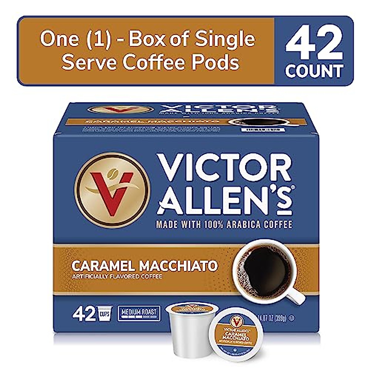 Victor Allen's Coffee Caramel Macchiato Flavored, Medium Roast, 42 Count, Single Serve Coffee Pods for Keurig K-Cup Brewers